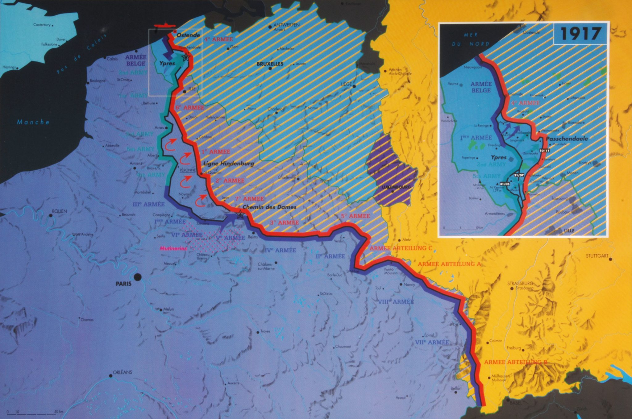 De frontlinies in kaart - Historial de la Grande Guerre